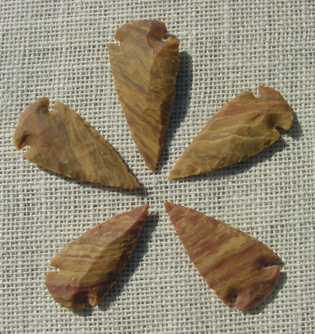5 Arrowheads 2 Inch Hand Picked Striped Reproduction Bird Stone Points ...