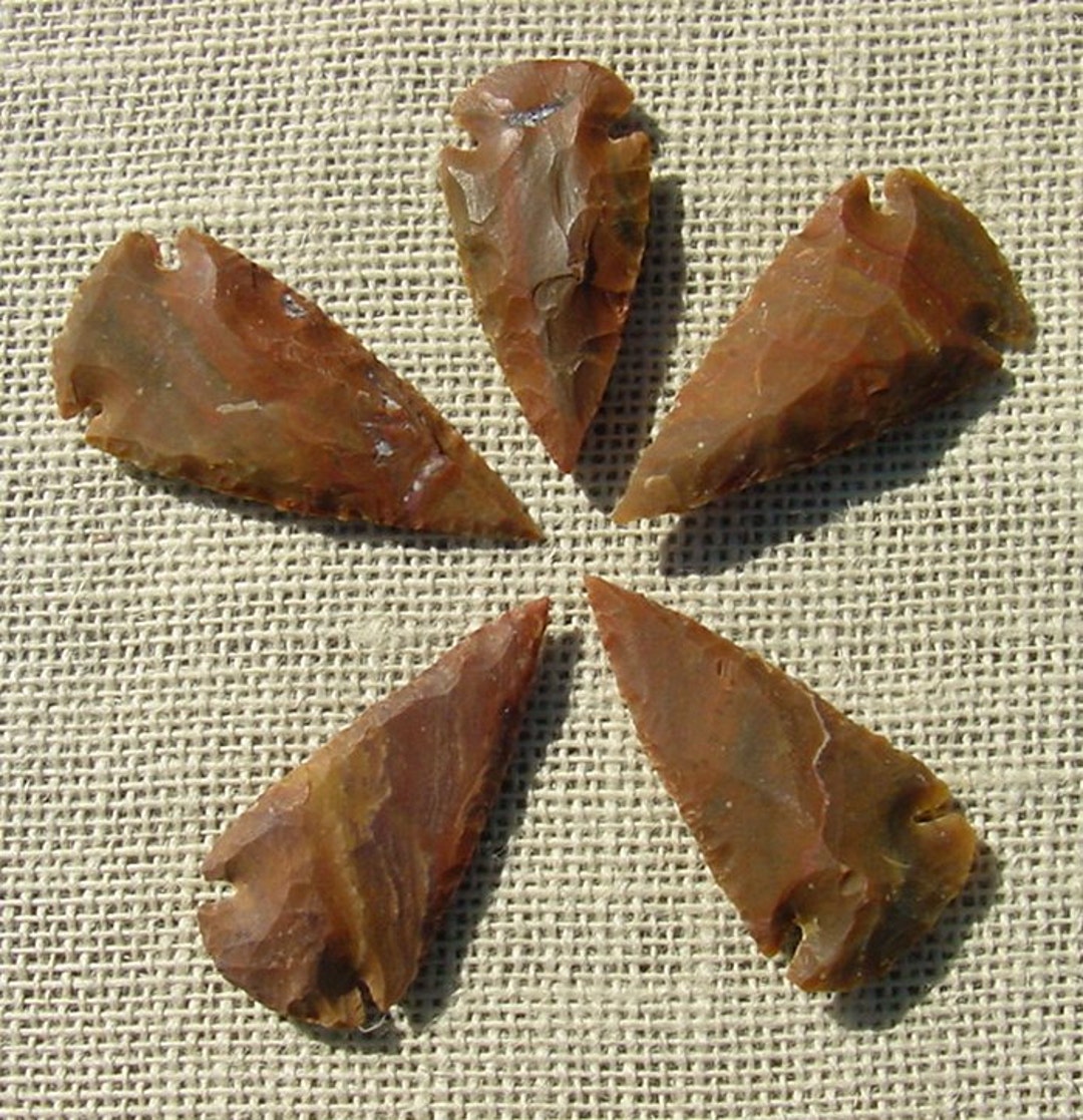5 Arrowheads 2 Inch Hand Picked Striped Reproduction Bird Stone Points ...