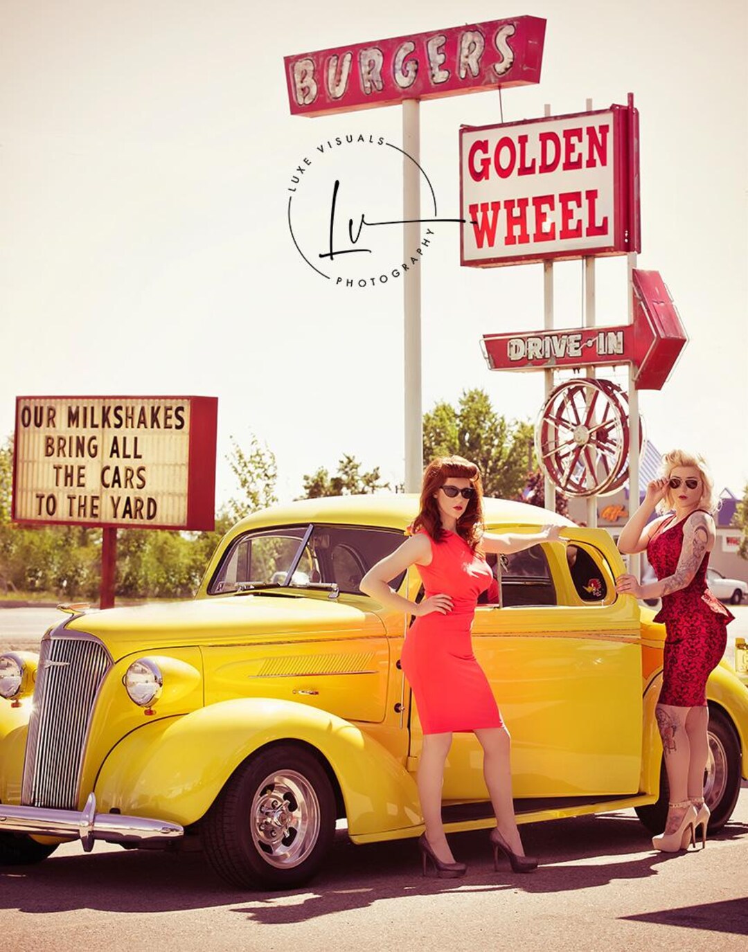 Pinup Girl Rockabilly Picture, 1937 Chevy Classic Car, Golden Wheel ...