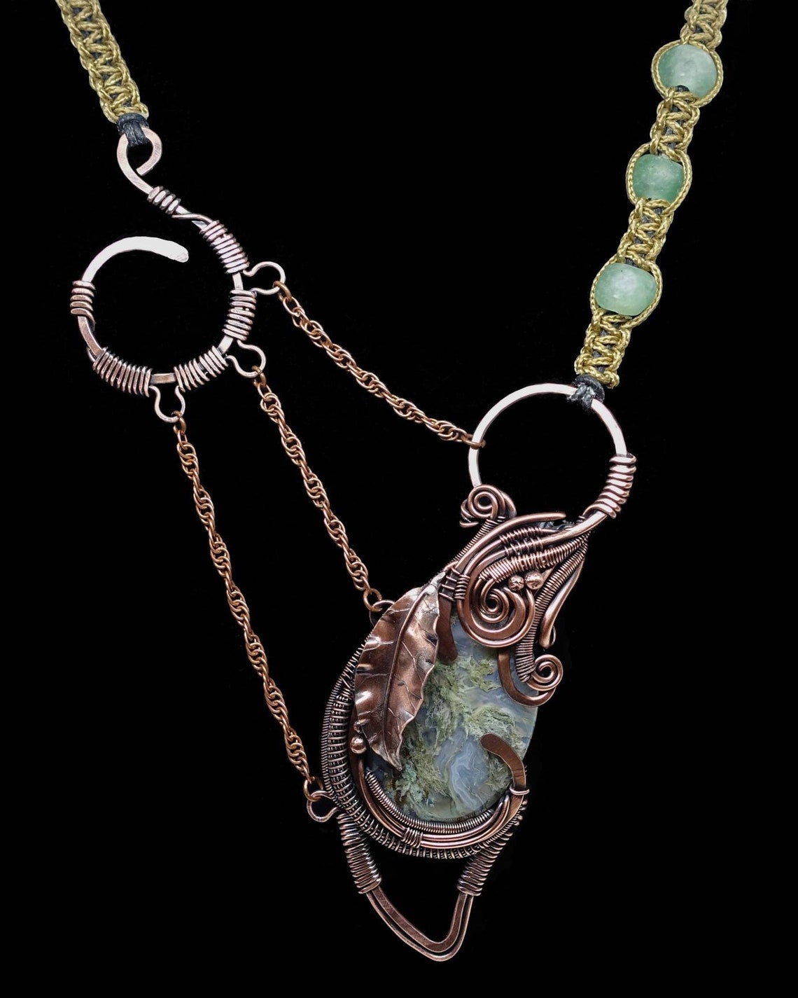 Moss Agate Wire Wrap Pendant Necklace - Etsy
