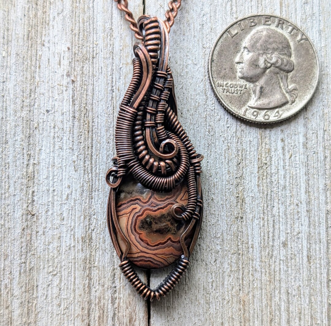 Teepee Canyon Agate Copper Wire Wrapped Pendant - Etsy