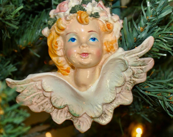 One Vintage Italian Style Cherub Head With Wings Ornament, Italy Putti ...