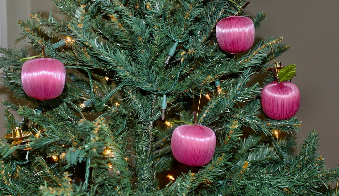 Vintage Pink Silk Spun Baubles X 8 Christmas Fruit Christmas Ornaments ...