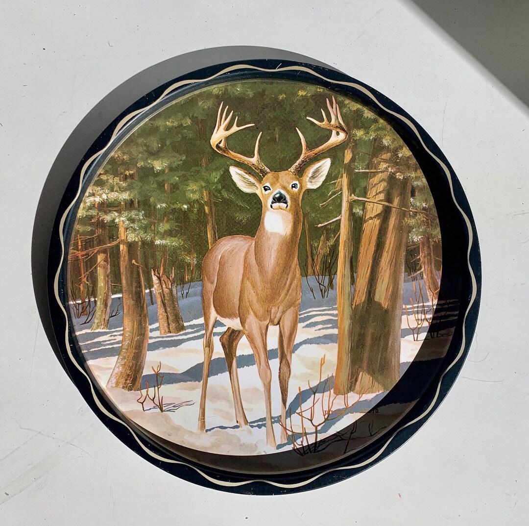 Rustin Deer Buck Tray Vintage James Artig Deer Tray. Wildlife Tray ...