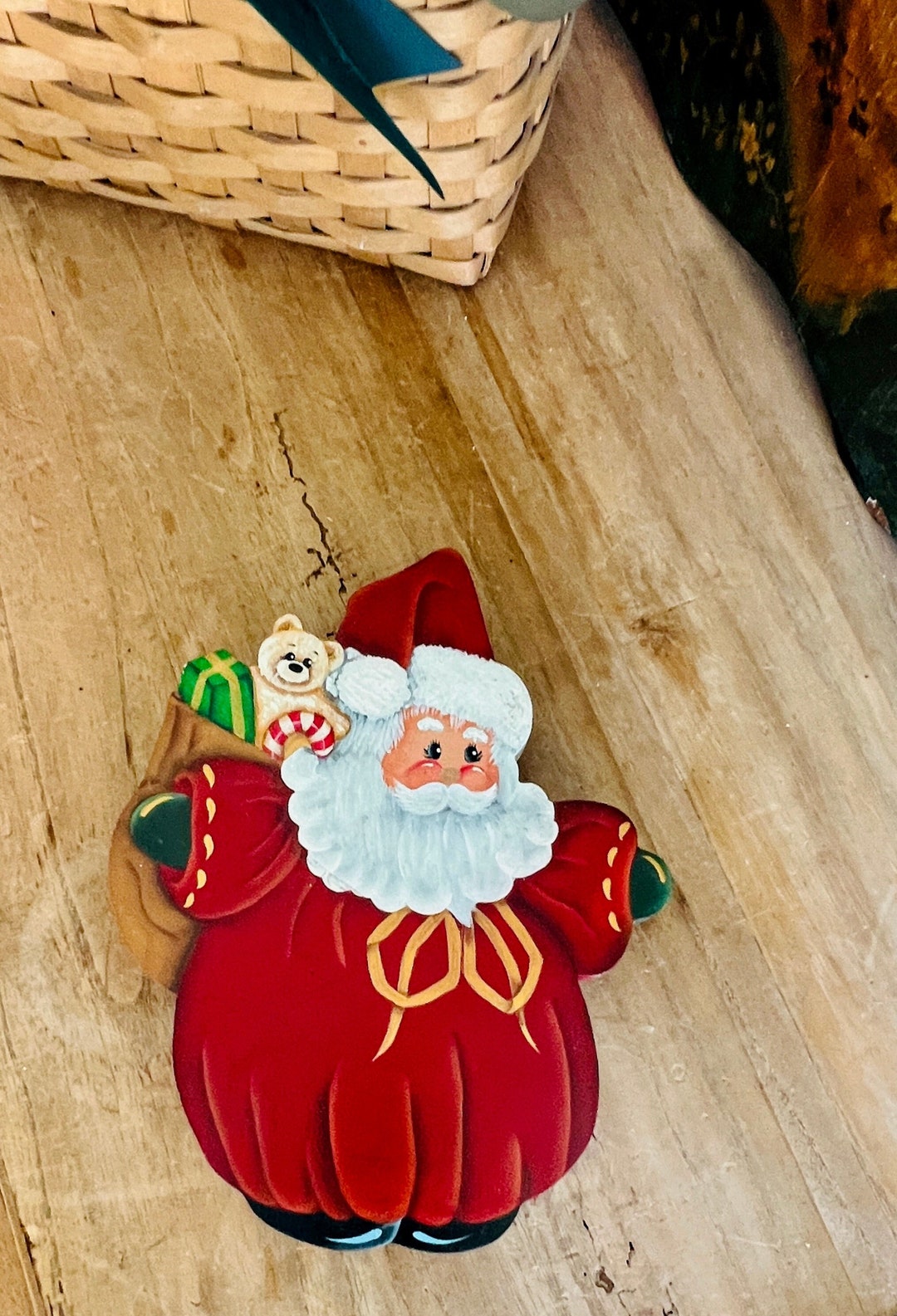 Vintage Tole Painted Santa With Farmhouse Santa Primitive Santa - Etsy