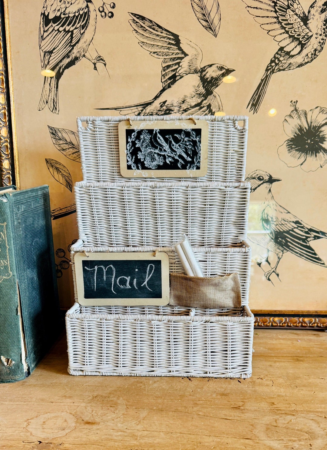 Wicker Organizer Vintage White Wicker Mail, Office, Paper Organizer ...