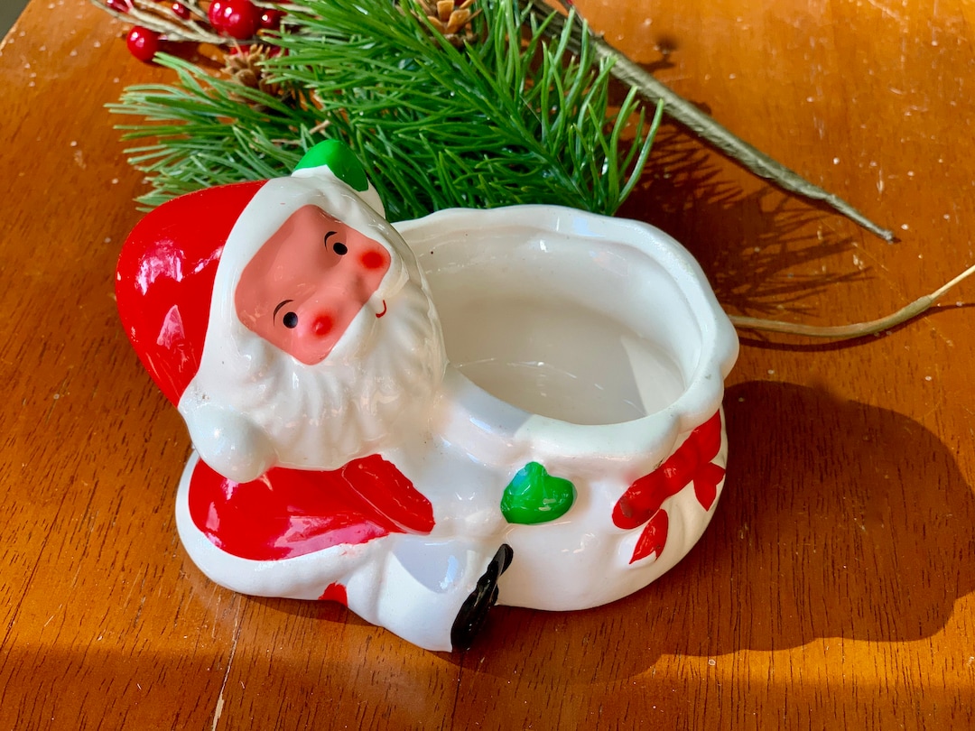 Santa Candy Dish Vintage Santa With Bag Ceramic Candleholder / - Etsy