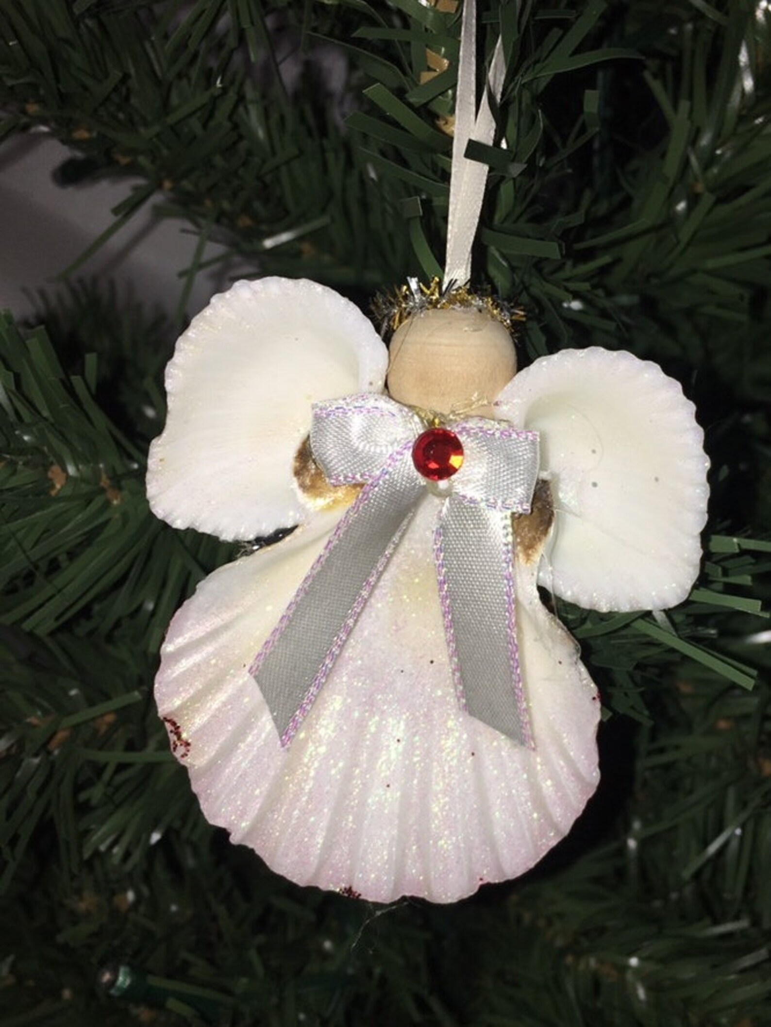 Seashell Angel Birthstone Christmas Ornament Jannuary/july Red Gem - Etsy