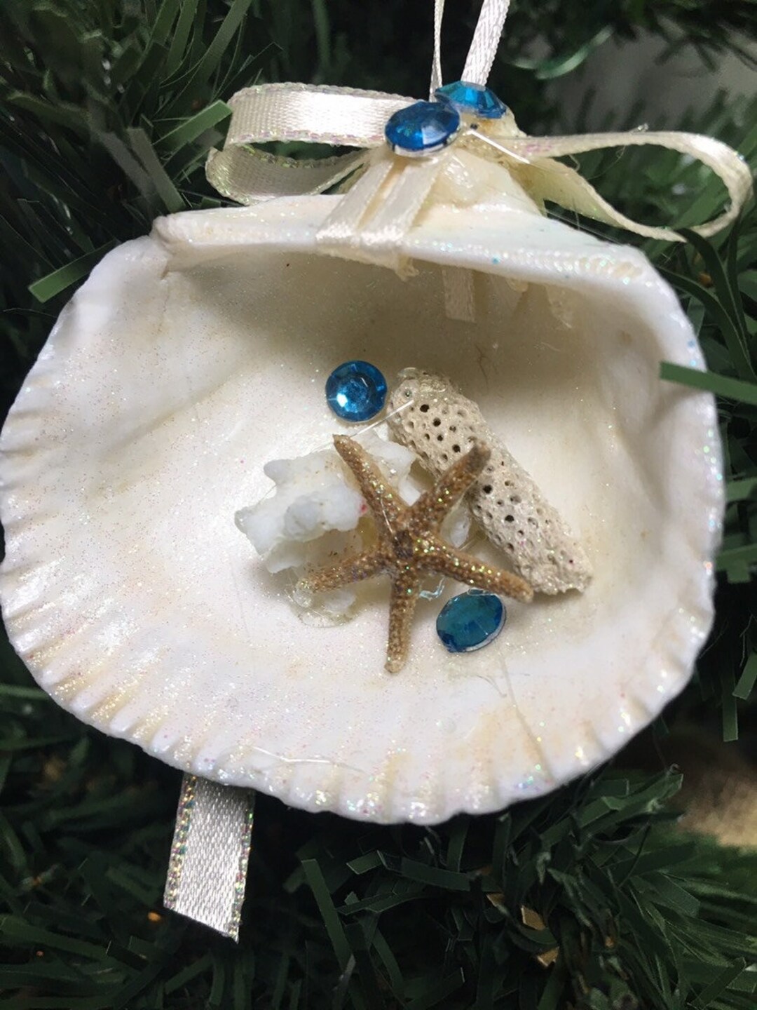 Ark Seashell With Coral and Mini Starfish Ornament Christmas Beach ...