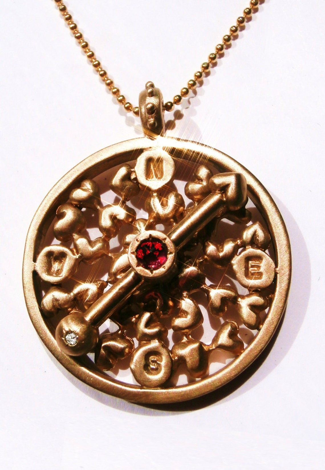 Love Disc Compass 14K Gold Necklace - Etsy