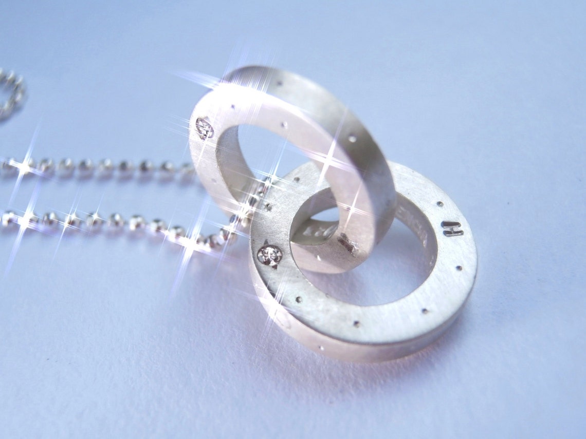 Initials Linked Friendship Silver and Diamonds Necklace - Etsy