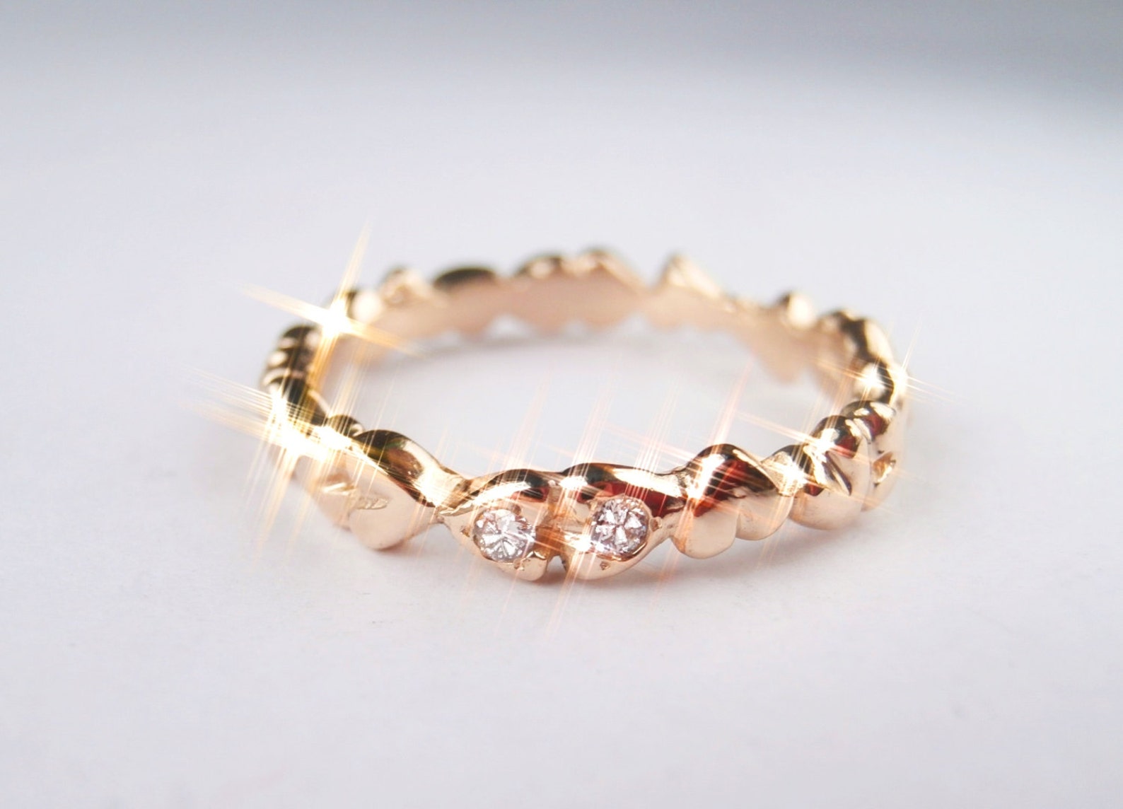 Eternal Love Ring 14K With 2 Diamonds Stackable Ring - Etsy