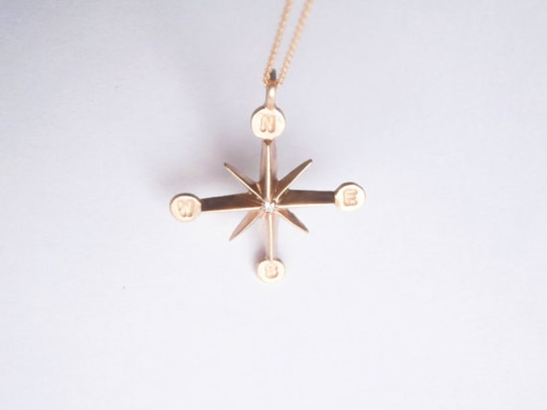 Compass Wind Rose 18K Yellow Gold Diamond Necklace - Etsy