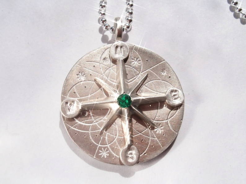 Emerald Archetypal Compass Sterling Silver Necklace - Etsy