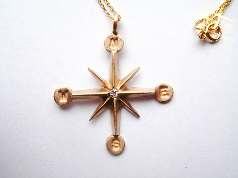 Compass Wind Rose 18K Yellow Gold Diamond Necklace - Etsy
