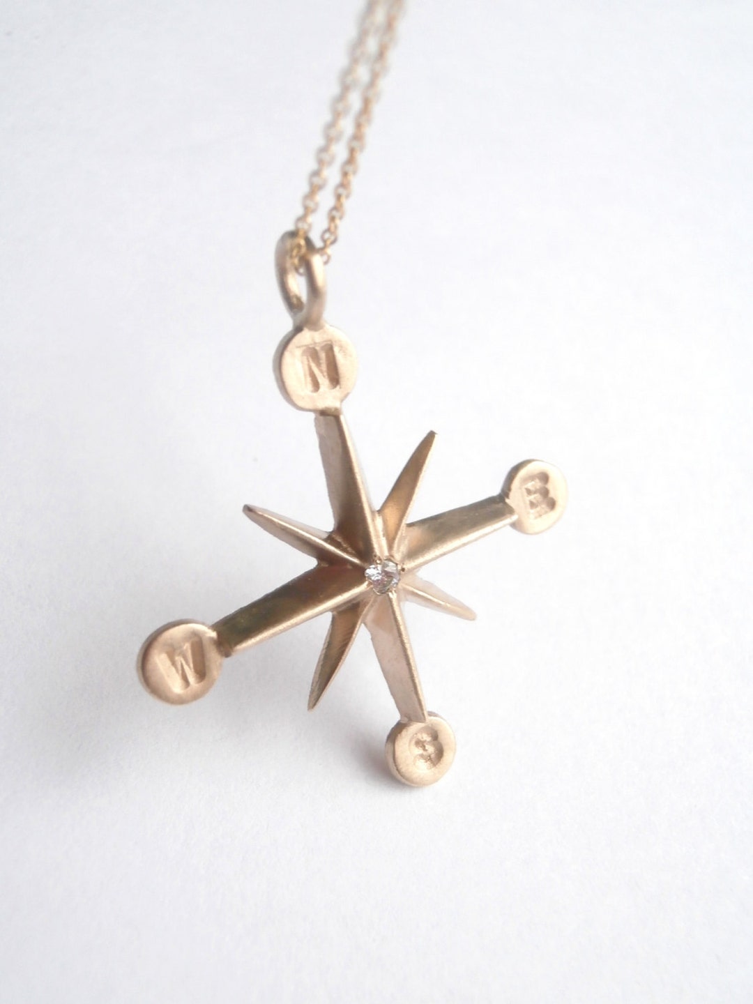 Compass Wind Rose 10K Yellow Gold Diamond Necklace - Etsy