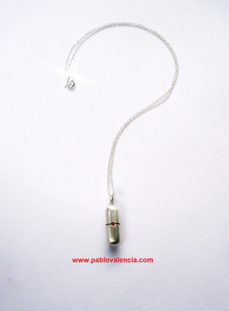 Love Pill Sterling Silver and Ruby Engraved Necklace - Etsy