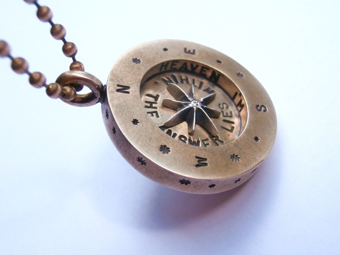 Celestial Compass Engraved Bronze Necklace - Etsy