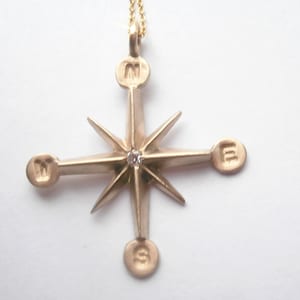 Compass Wind Rose 10K Yellow Gold Diamond Necklace - Etsy