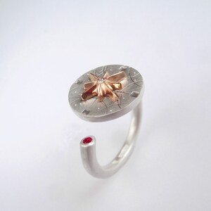 Mini Compass Ring in Sterling Silver With 10K Gold Center and a Diamond ...