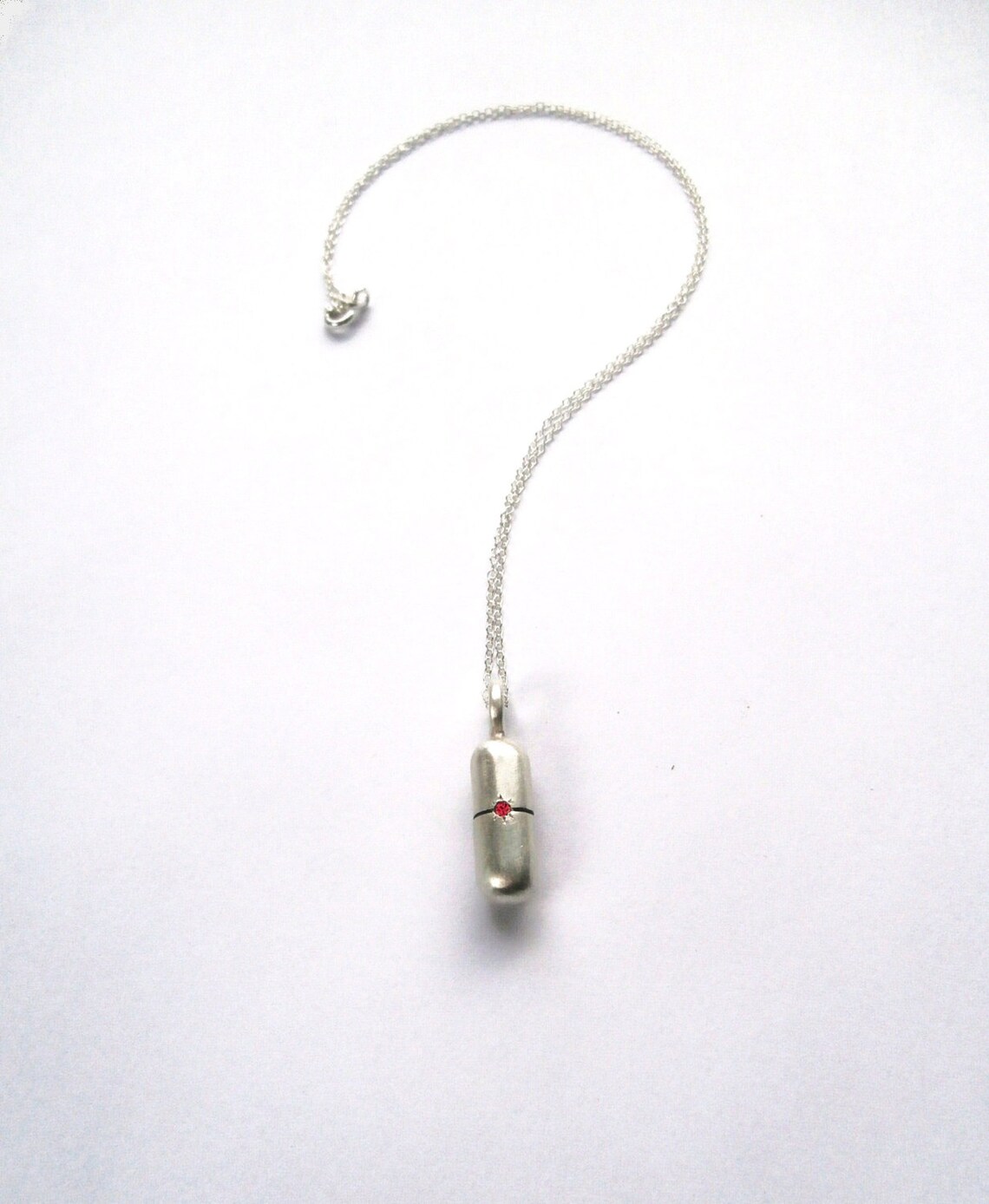 Love Pill Sterling Silver and Ruby Engraved Necklace - Etsy