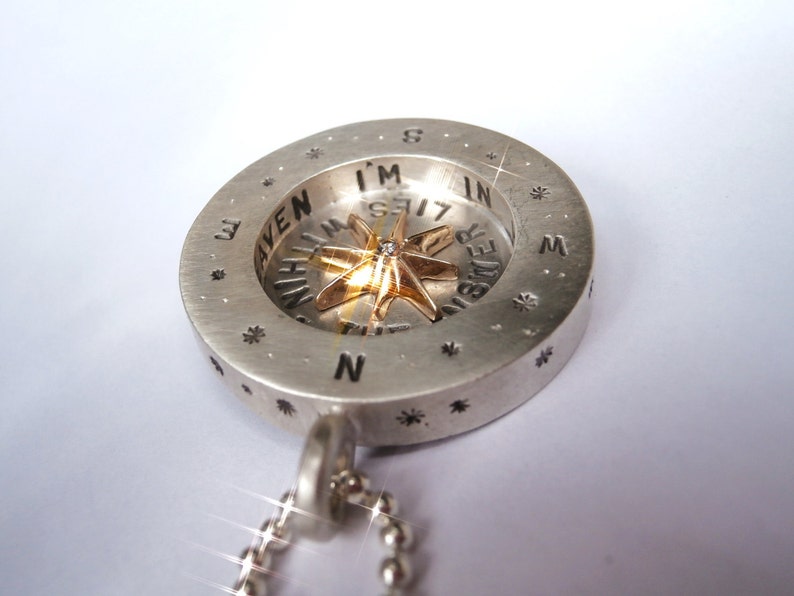 Celestial Compass Sterling Silver and 10K Gold With Diamond Necklace - Etsy