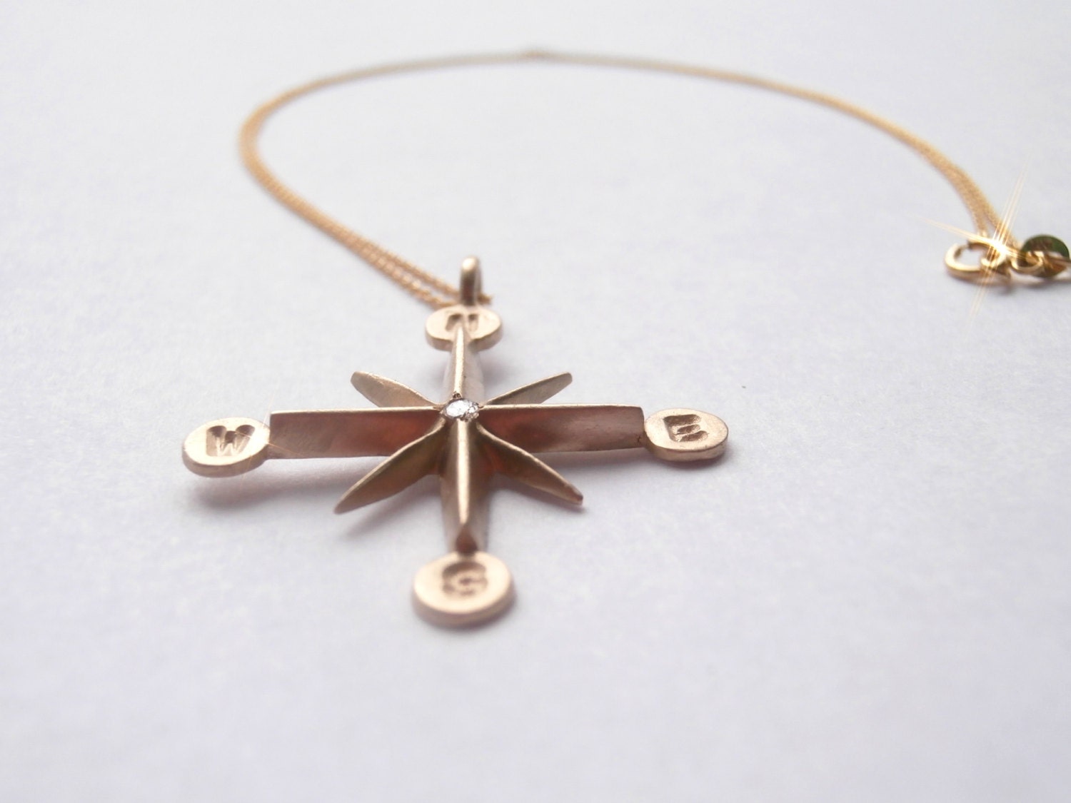 Compass Wind Rose 14K Yellow Gold Diamond Necklace - Etsy