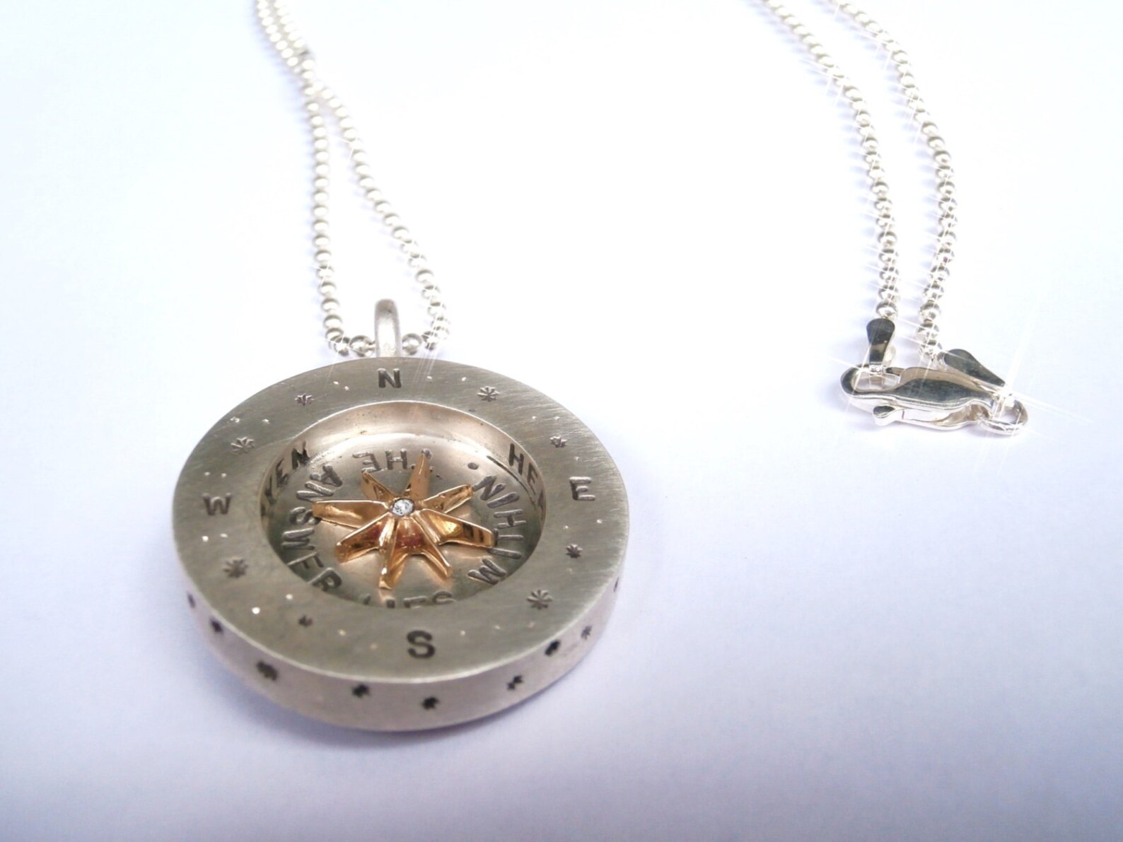 Starry Night Compass Sterling Silver and 14K Gold Engraved | Etsy