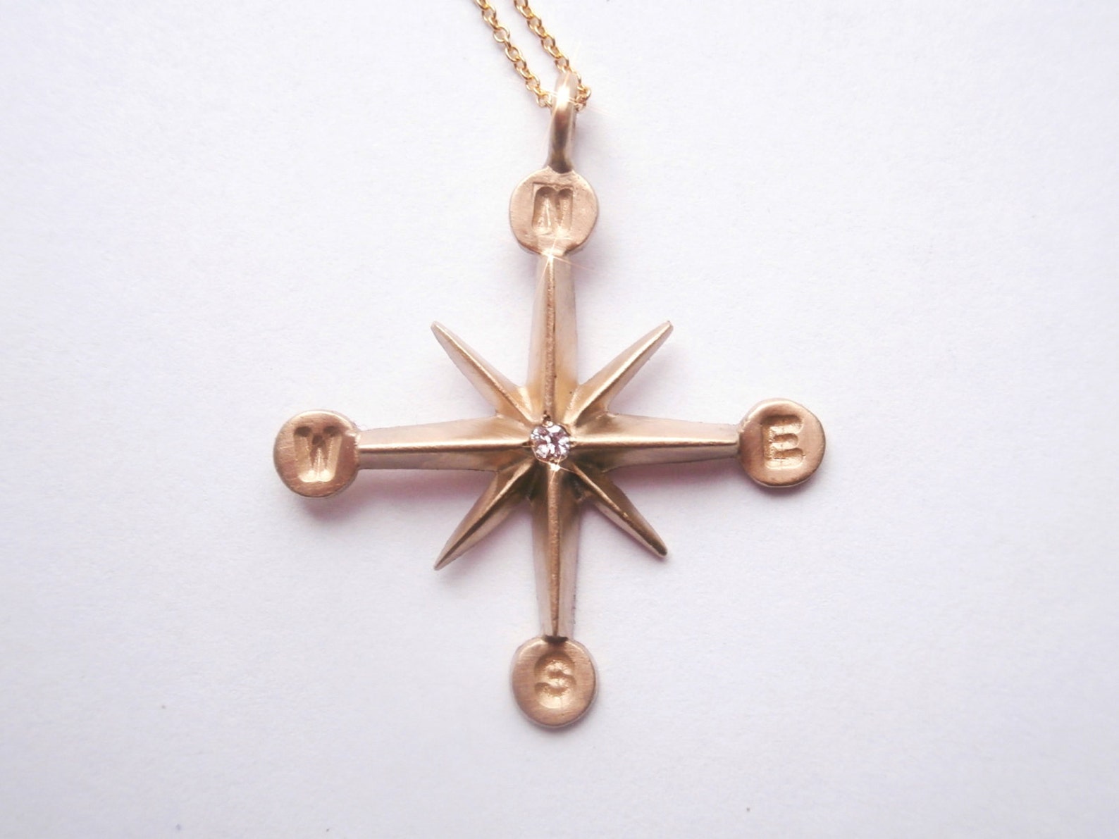 Compass Wind Rose 14K Yellow Gold Diamond Necklace - Etsy