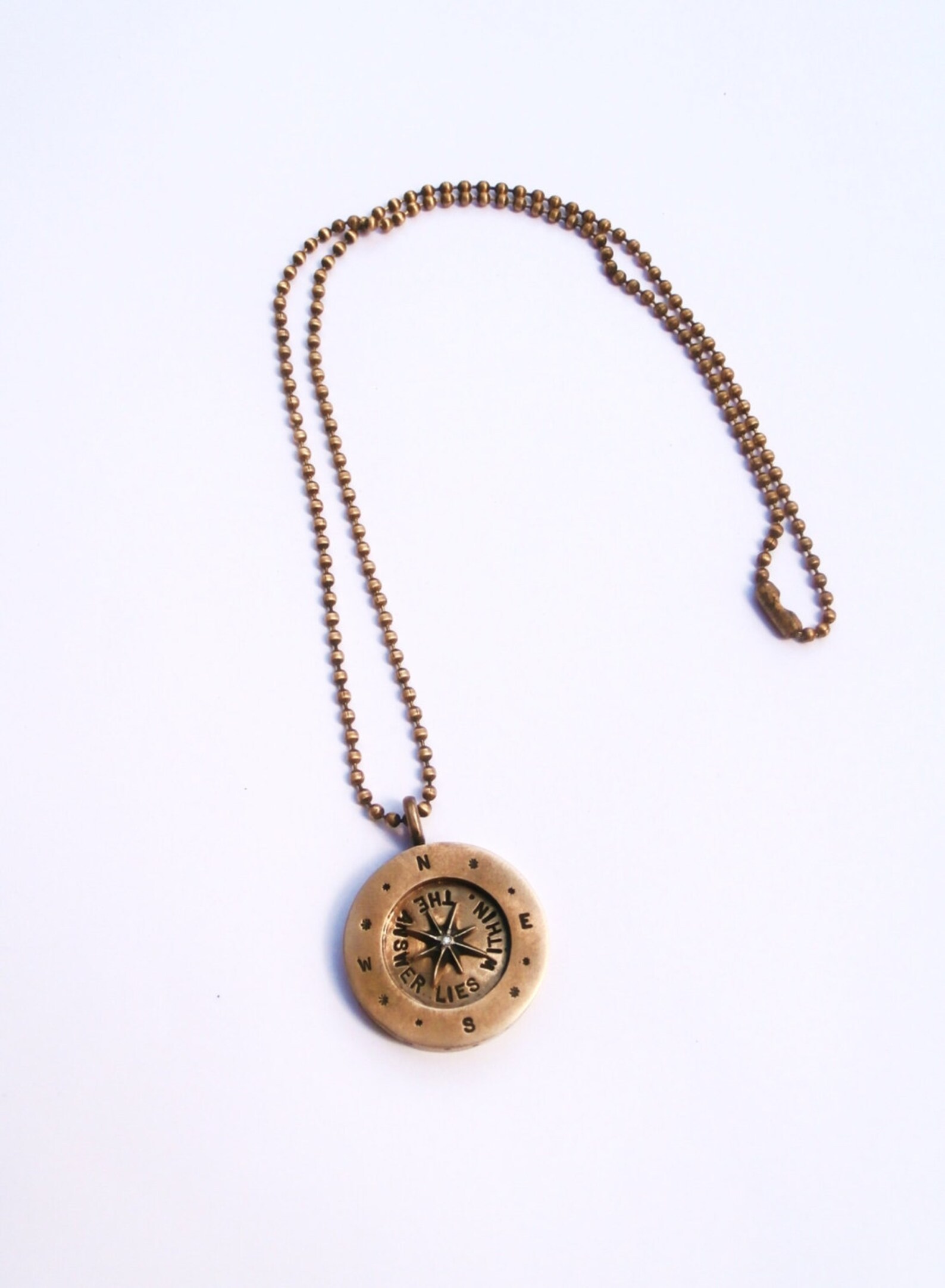 Celestial Compass Engraved Bronze Necklace | Etsy