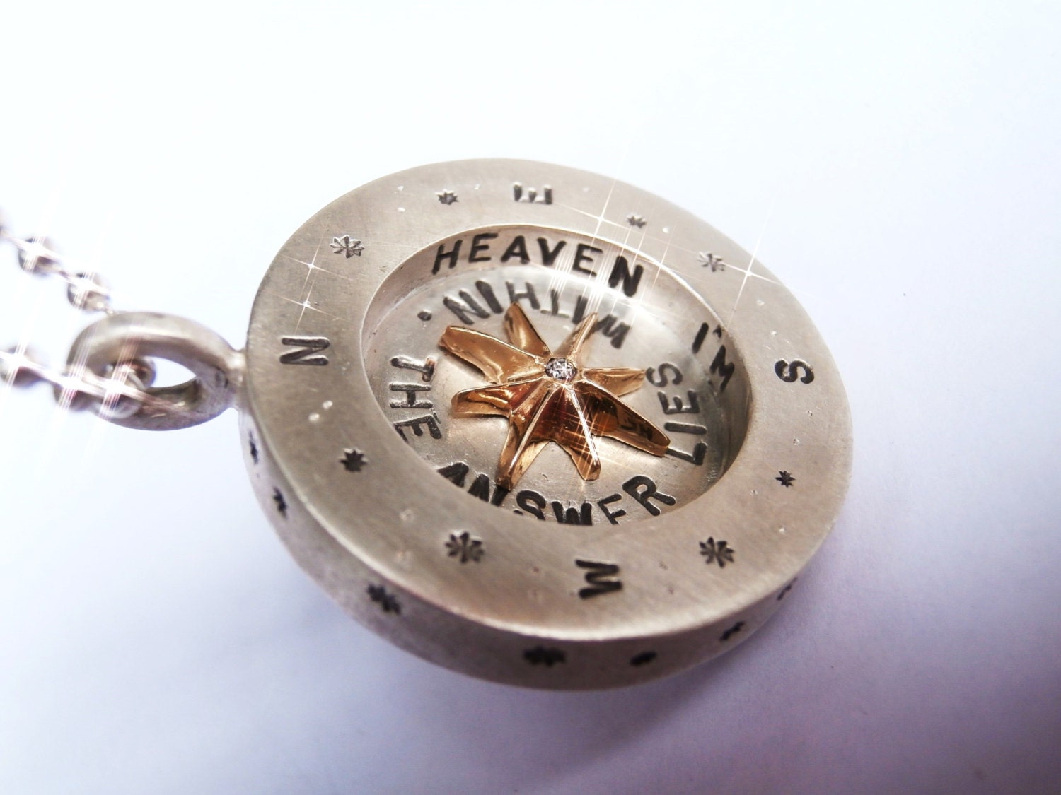 Starry Night Compass Sterling Silver and 14K Gold Engraved | Etsy