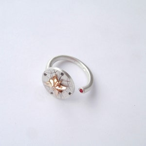 Mini Compass Ring in Sterling Silver With 10K Gold Center and a Diamond ...