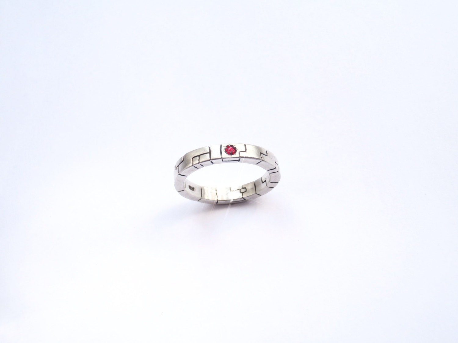 Inca Ring Sterling Silver with Ruby Band | Etsy