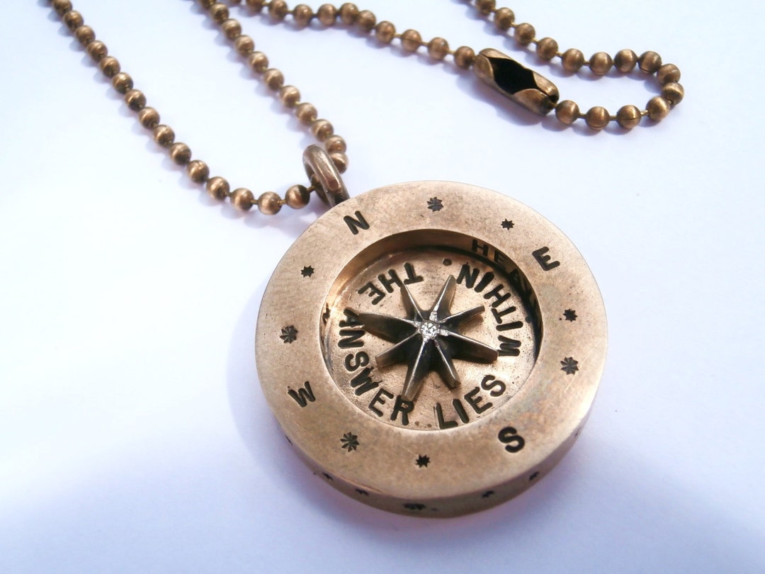 Celestial Compass Engraved Bronze Necklace - Etsy