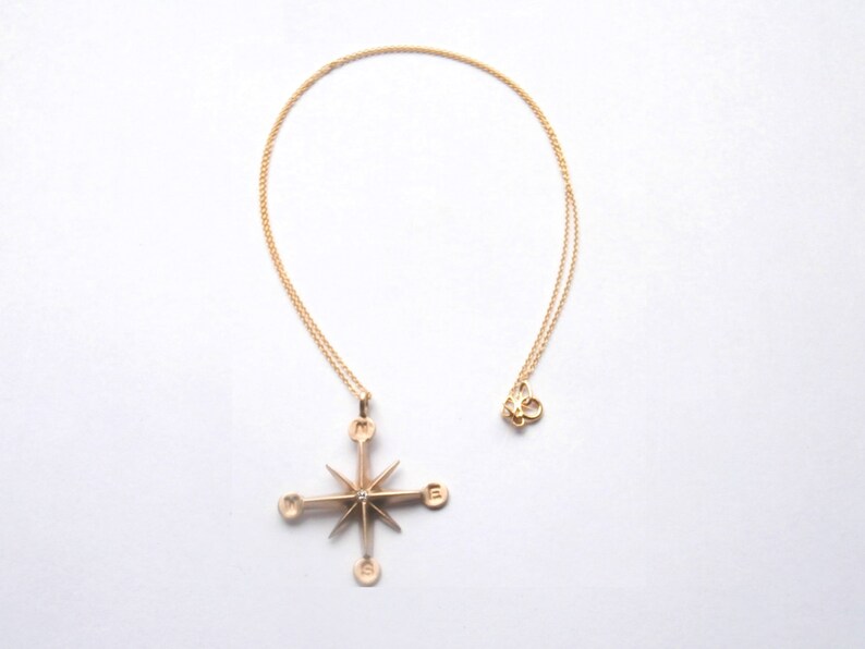 Compass Wind Rose 14K Yellow Gold Diamond Necklace - Etsy