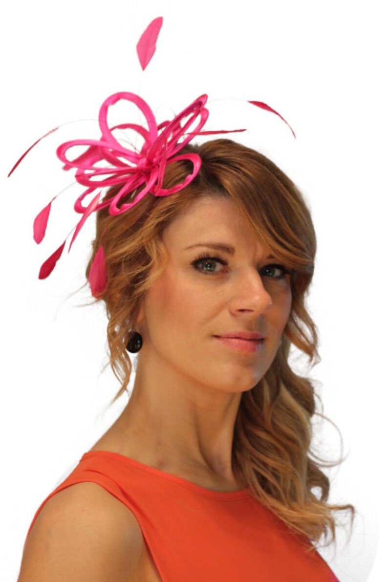 Hot Pink Fuschia Satin Feather Fascinator Hat Wedding - Etsy