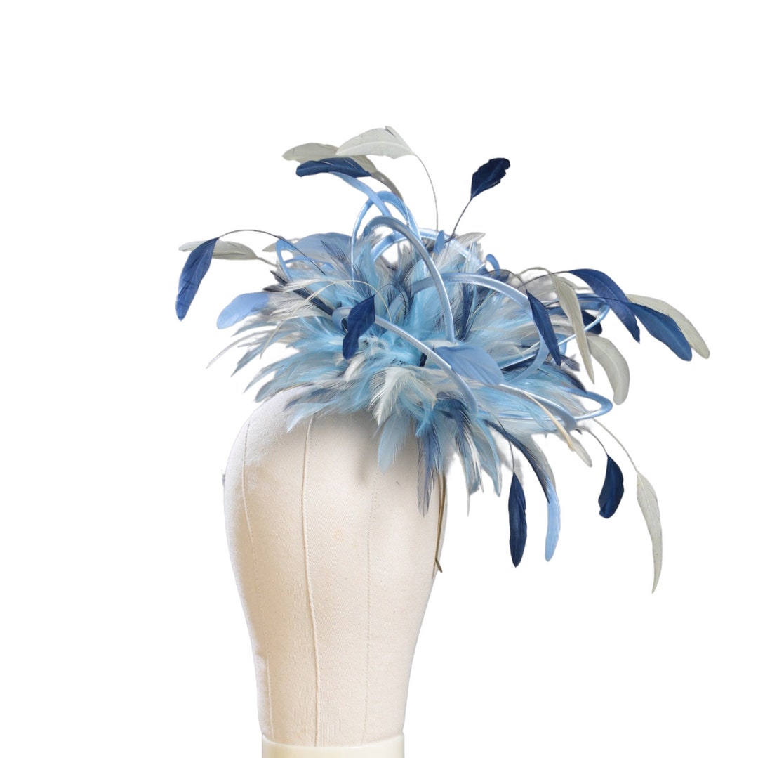 Baby Blue,navy Blue, White Medium Feather Fascinator Hat-perfect for a ...