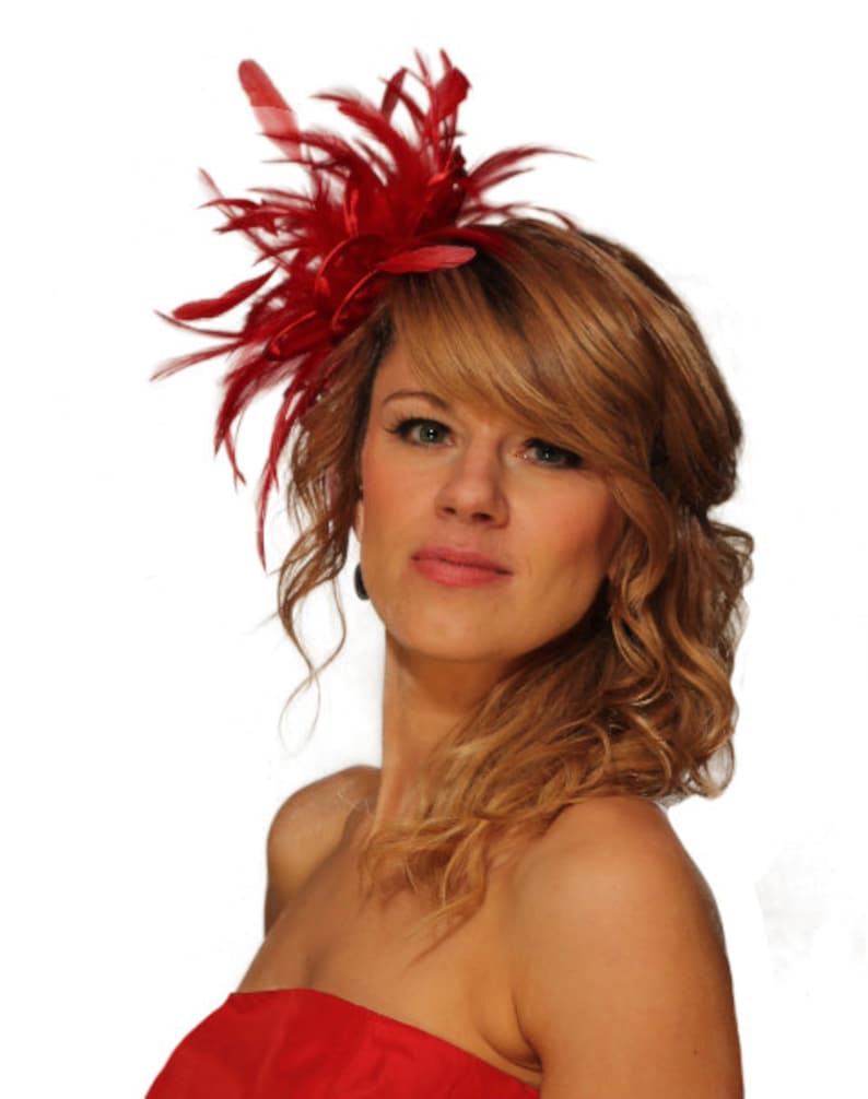 Red Satin Feather Fascinator Hat - Wedding, Ladies Day - Choose Any ...