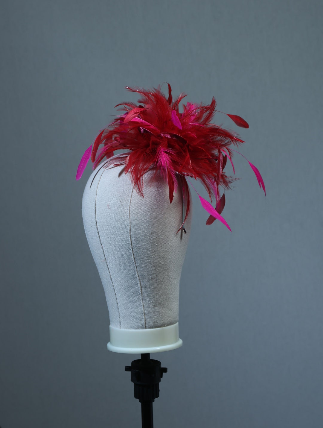 Morello Cherry Wine and Cerise Hot Pink Feather Fascinator Hat ...