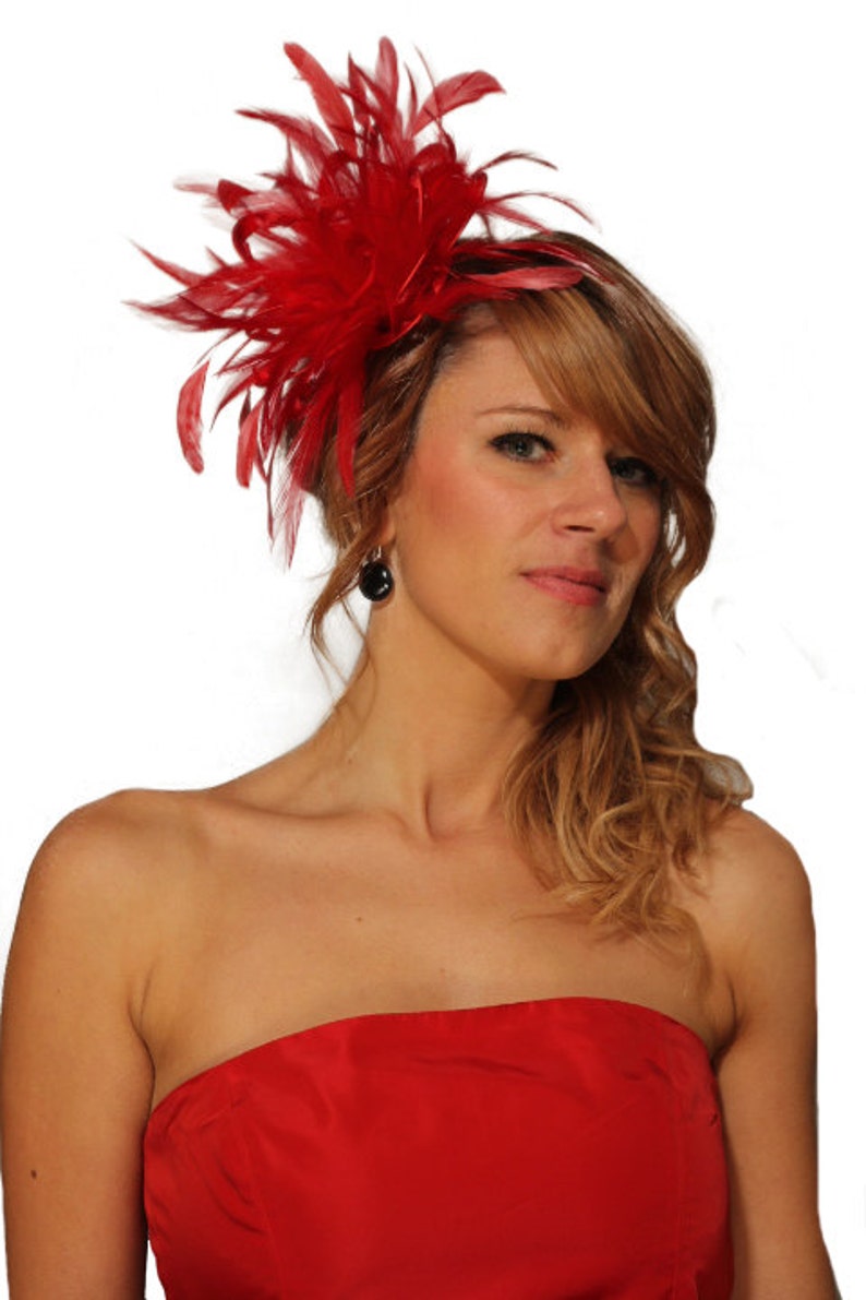 Red Satin Feather Fascinator Hat - Wedding, Ladies Day - Choose Any ...