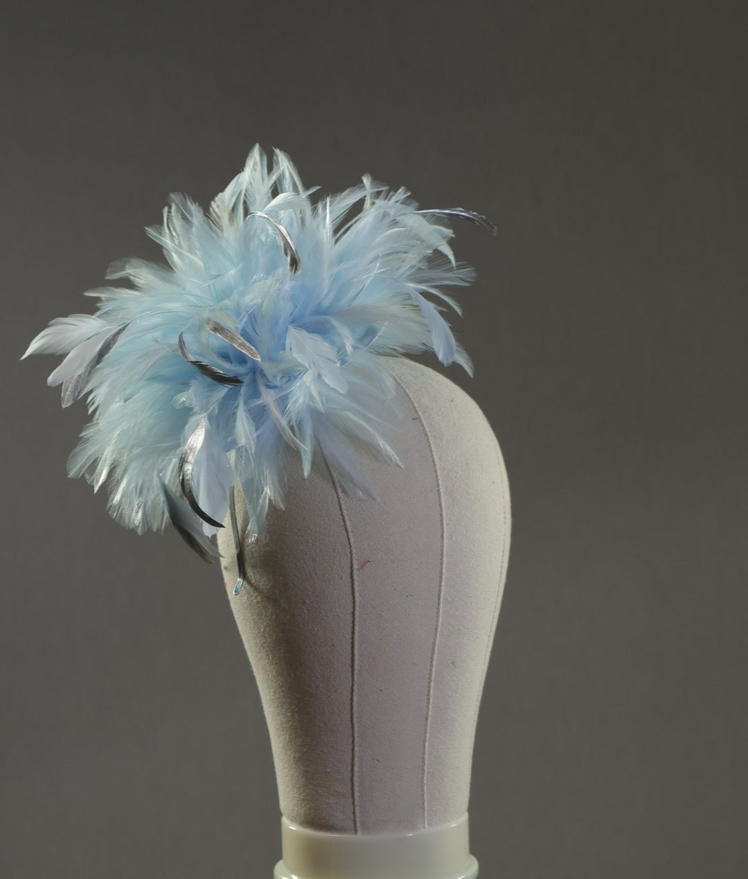 Pale Baby Blue and Silver Feather Fascinator Hat - Wedding, Ladies Day ...