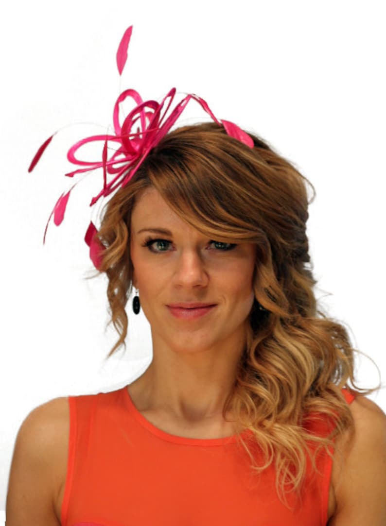 Hot Pink Fuschia Satin Feather Fascinator Hat Wedding - Etsy