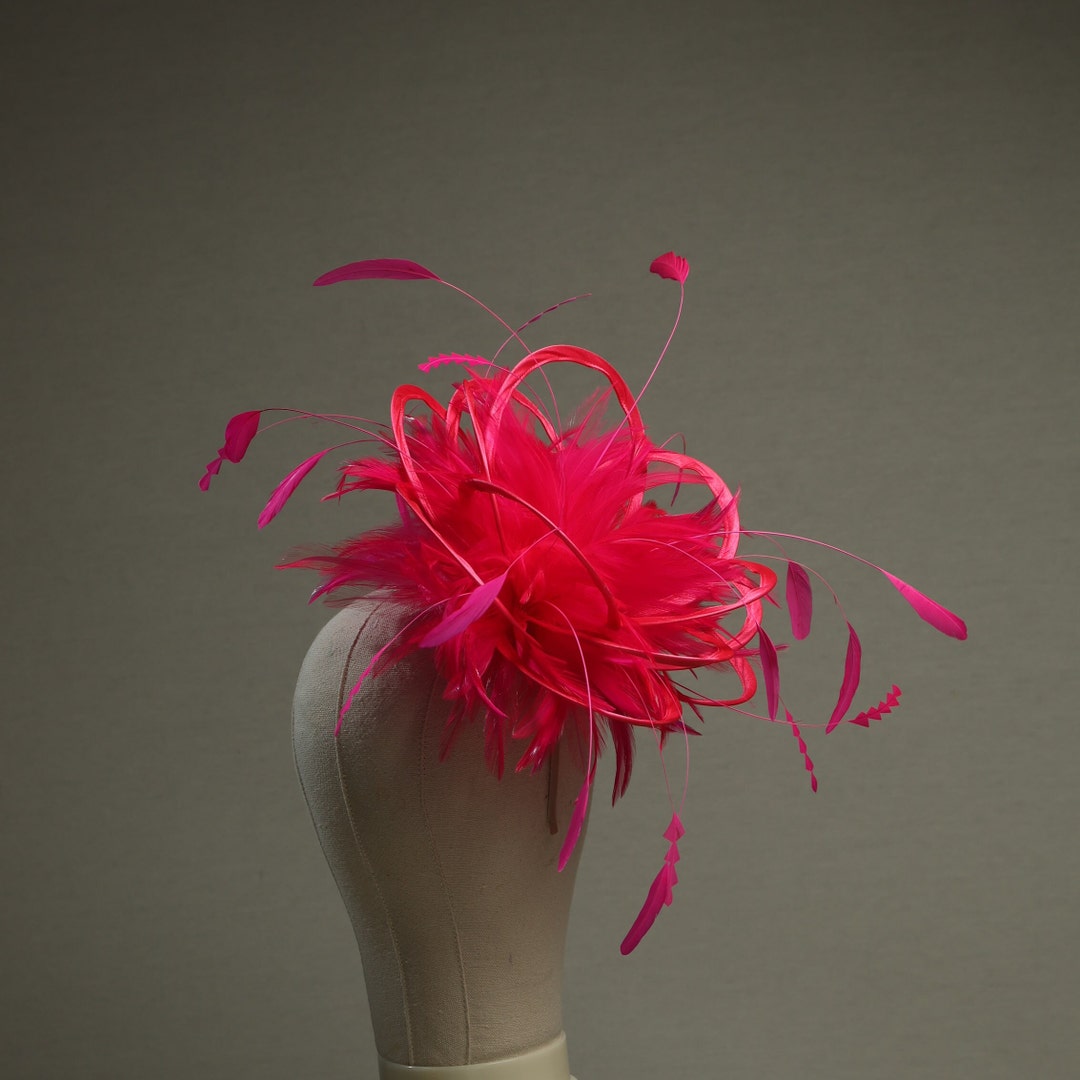 Cerise Hot Pink Extra Long Feathers Feather Fascinator Hat With ...