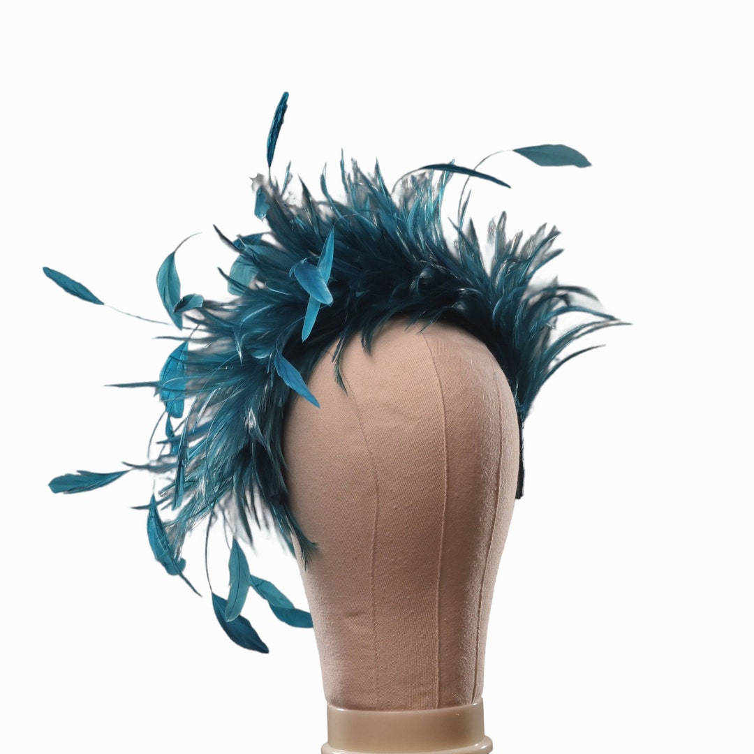 Atlantic Teal Blue Feather Crown Headband Headpiece Fascinator Hat - Etsy