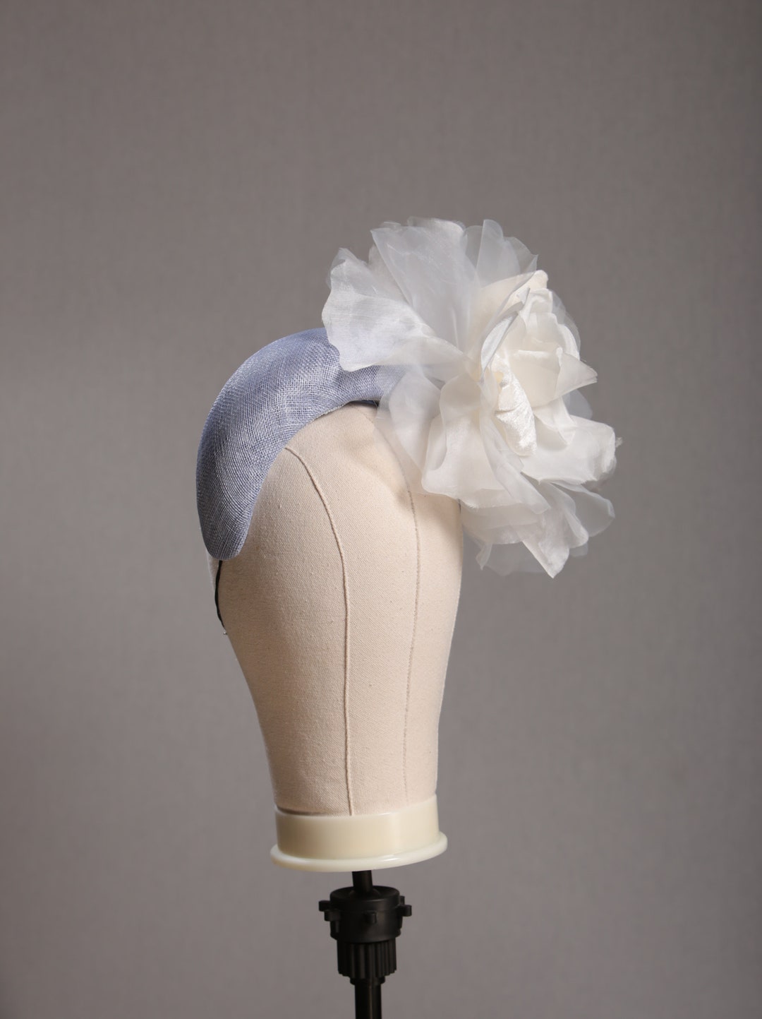 Powder Blue and off White Flower Sinamay Bandeau Halo Crown Fascinator ...