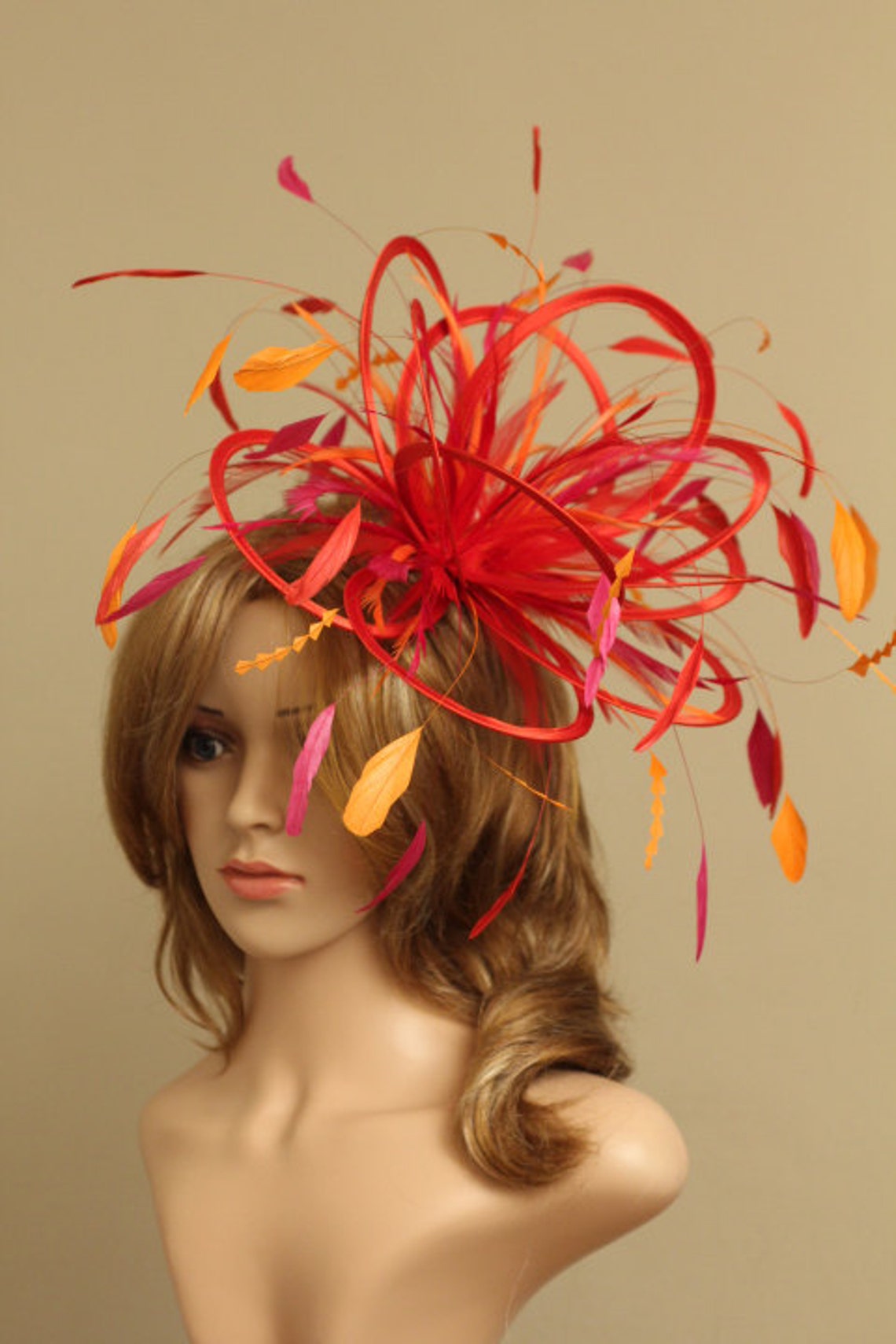 Red Orange and Hot Pink Fuschia Fascinator Hat Wedding | Etsy UK