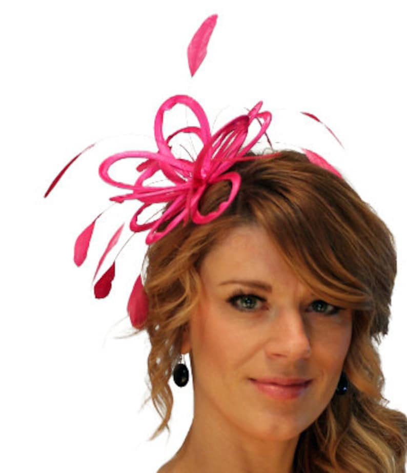 Hot Pink Fuschia Satin Feather Fascinator Hat wedding | Etsy