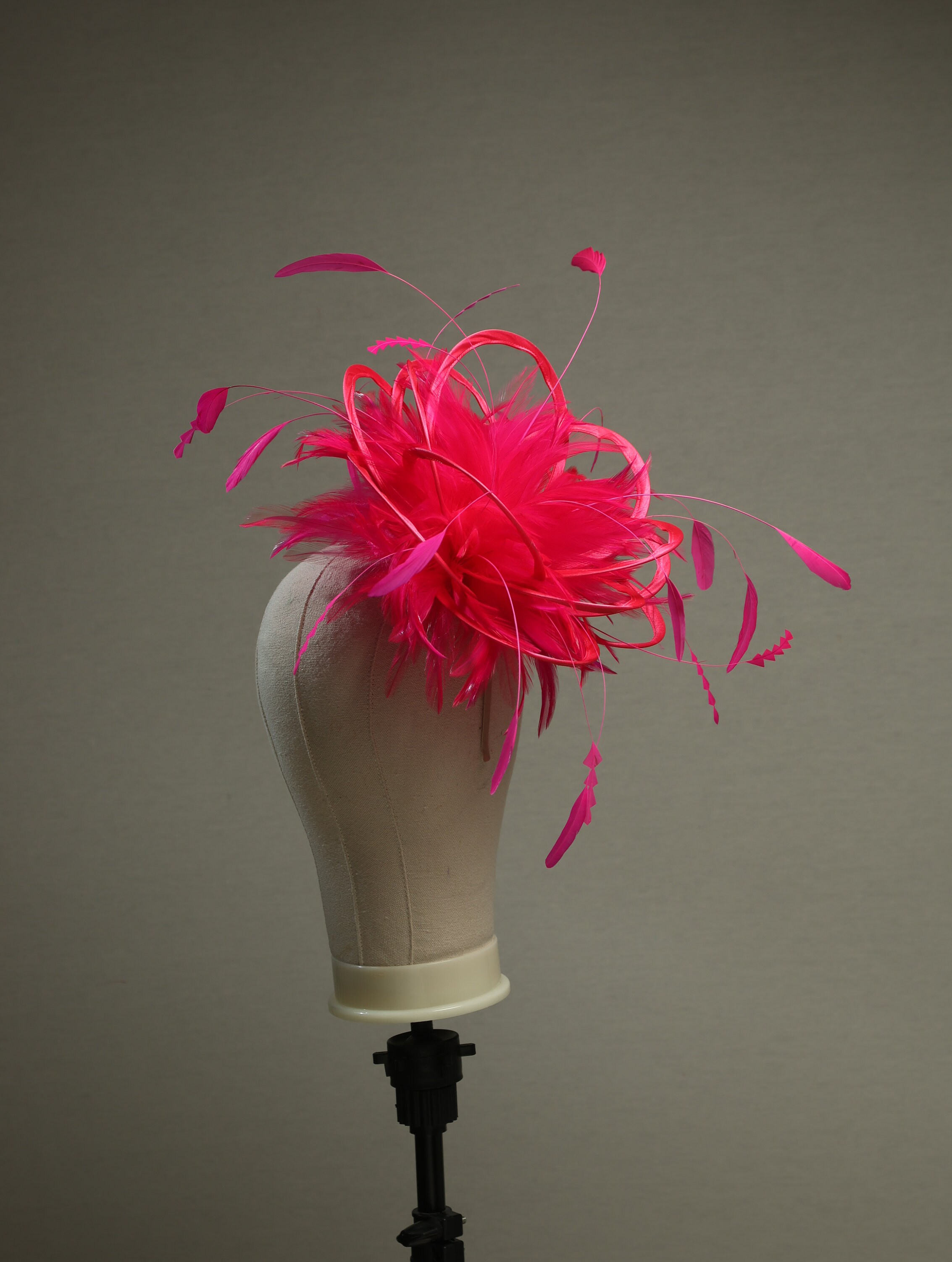 Cerise Hot Pink Extra Long Feathers Feather Fascinator Hat With ...