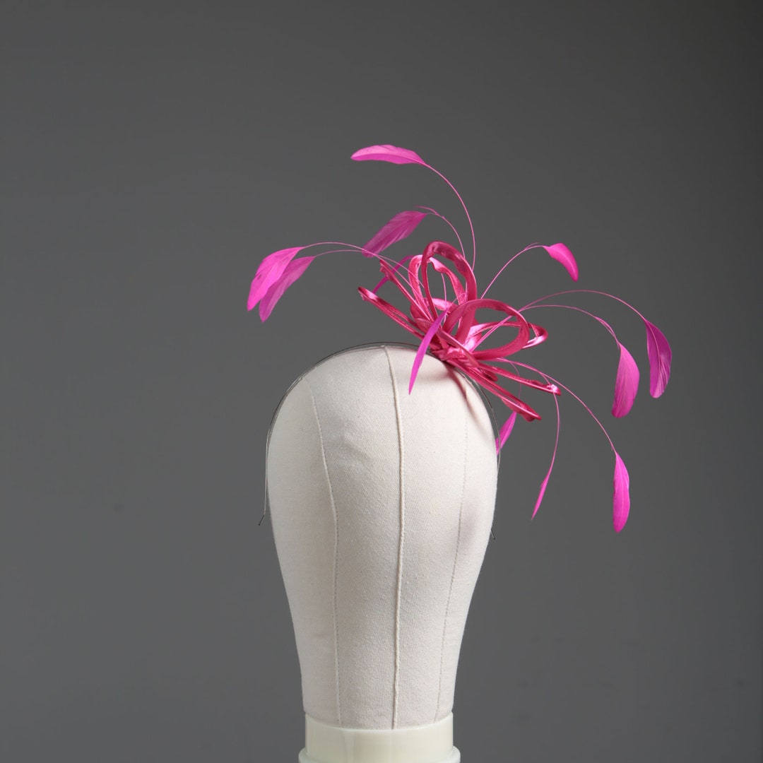 Hot Pink Fuschia Satin Feather Fascinator Hat Wedding - Etsy