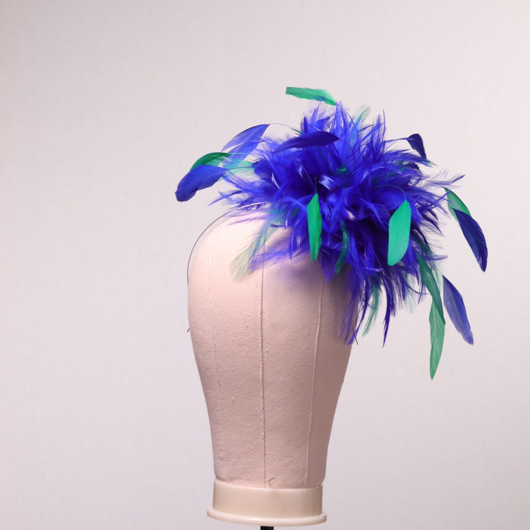 Royal Blue and Emerald Green Feather Fascinator Hat - Wedding, Ladies ...
